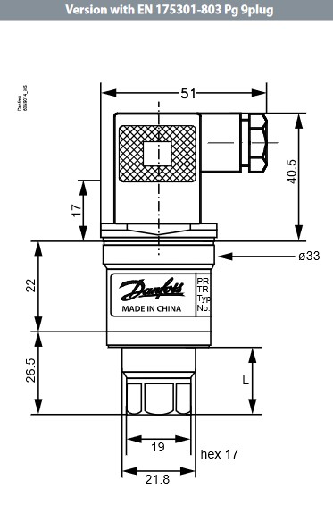 Danfoss AKS33 Pressure Transmitter (-1 To 12 Bar) 1/4" NPT - Airefrig