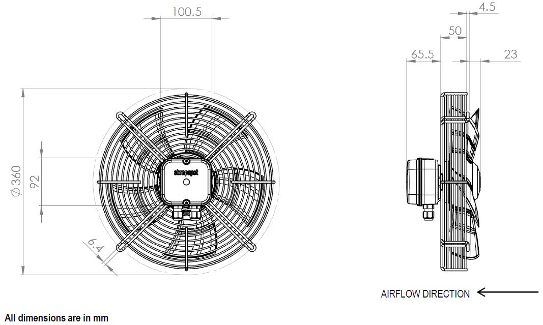Axial Fan 300mm - 1PH 4 Pole w/ SS Guard (Induced) Plastic Blade - Airefrig